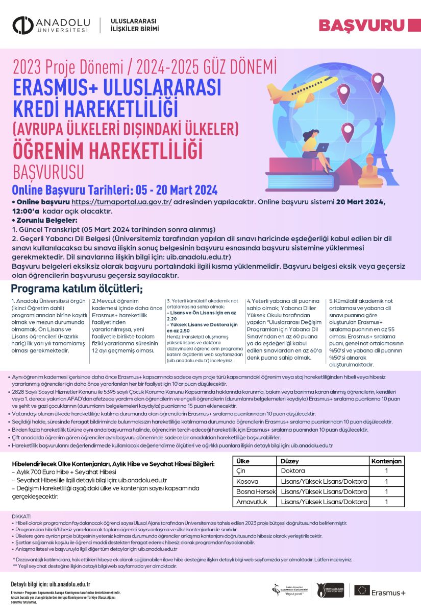 2023 Proje Dönemi ve 2024-2025 Güz Dönemi Erasmus+ Uluslararası Kredi Hareketliliği Öğrenim ...